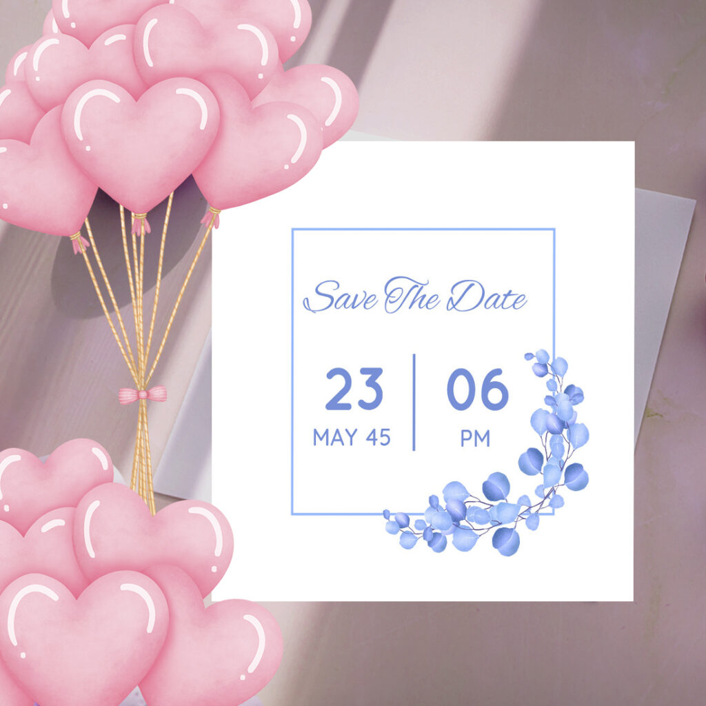 Blue Wedding Invitation Card Vector - MasterBundles