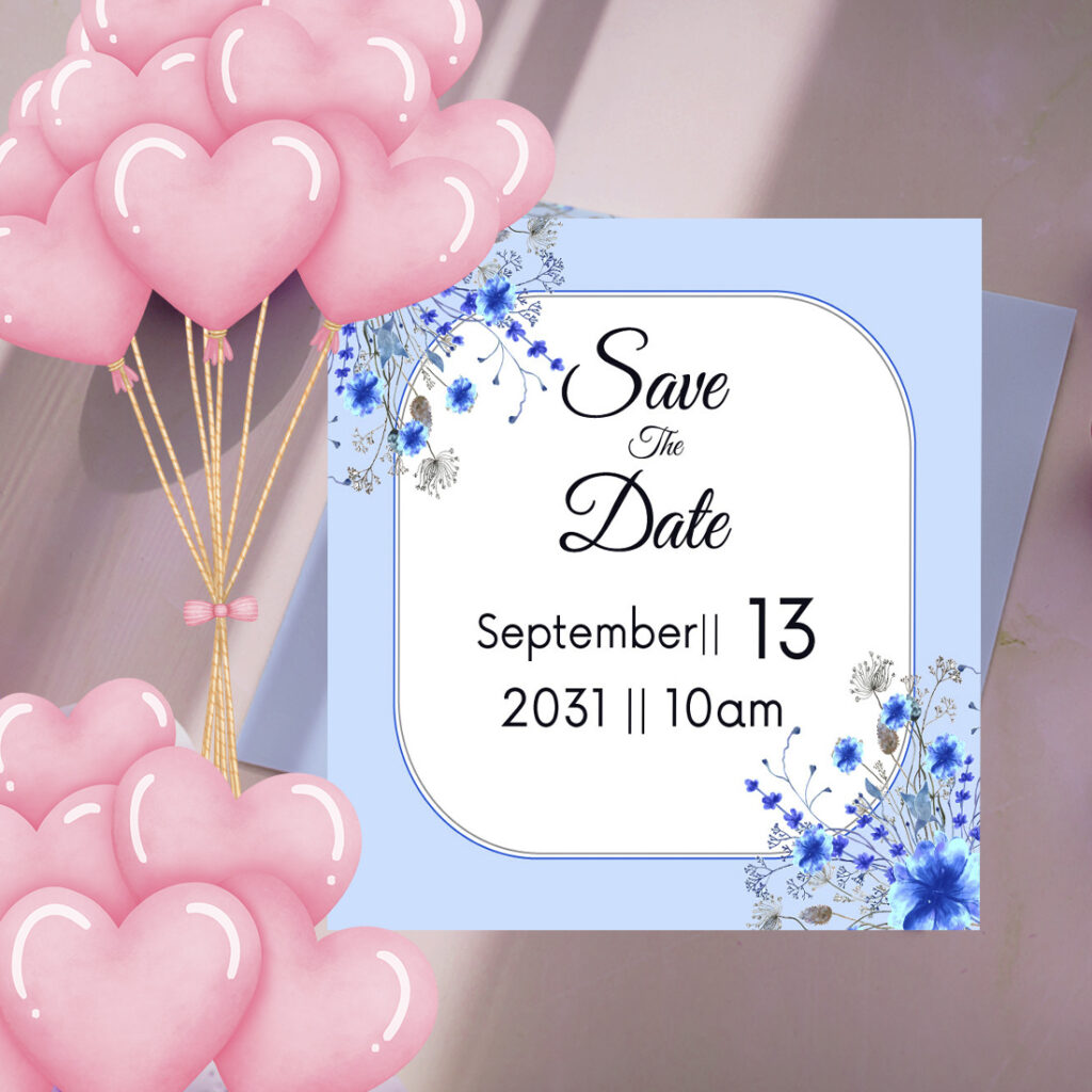 Blue Floral Design Wedding Card Vector - MasterBundles