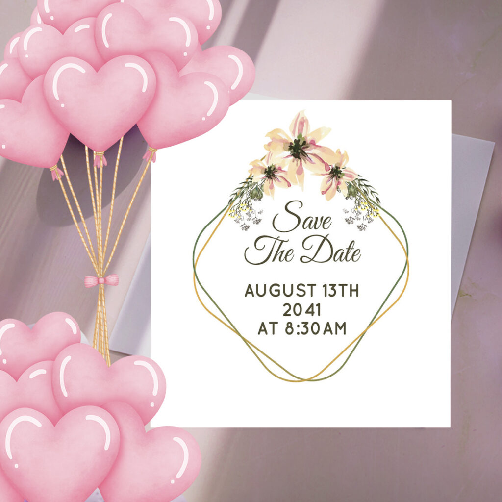 Wedding Card Frame with Pink Watercolor Flowers - MasterBundles