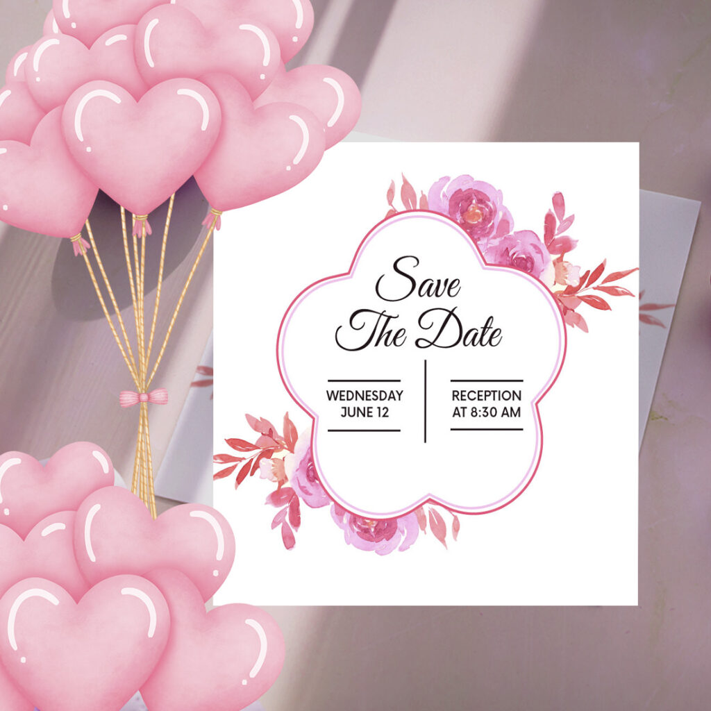 Square Size Florals Wedding Card Design - MasterBundles