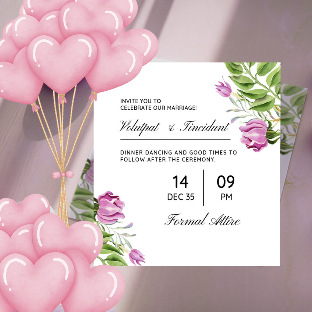 Pink Floral And Leaf Invitation Card - MasterBundles