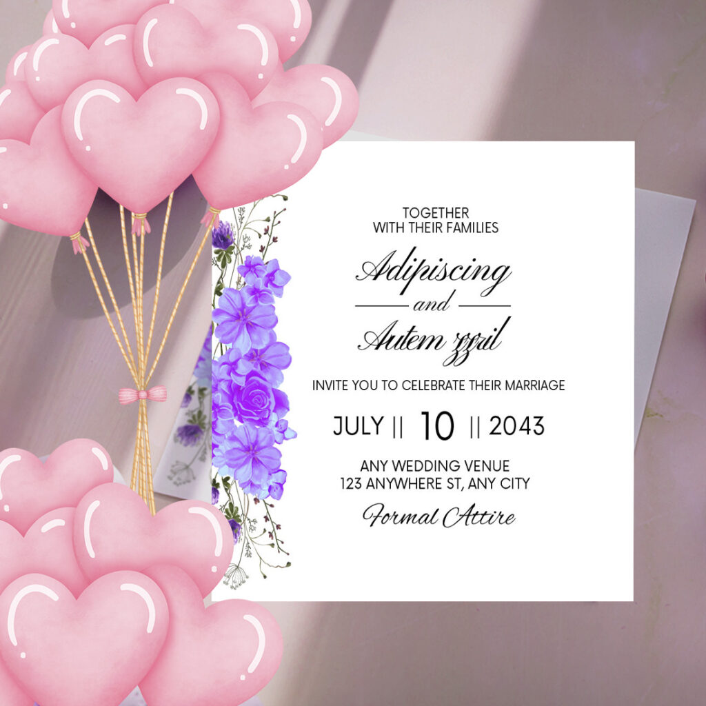 Wedding Card with Watercolor Blue Floral - MasterBundles