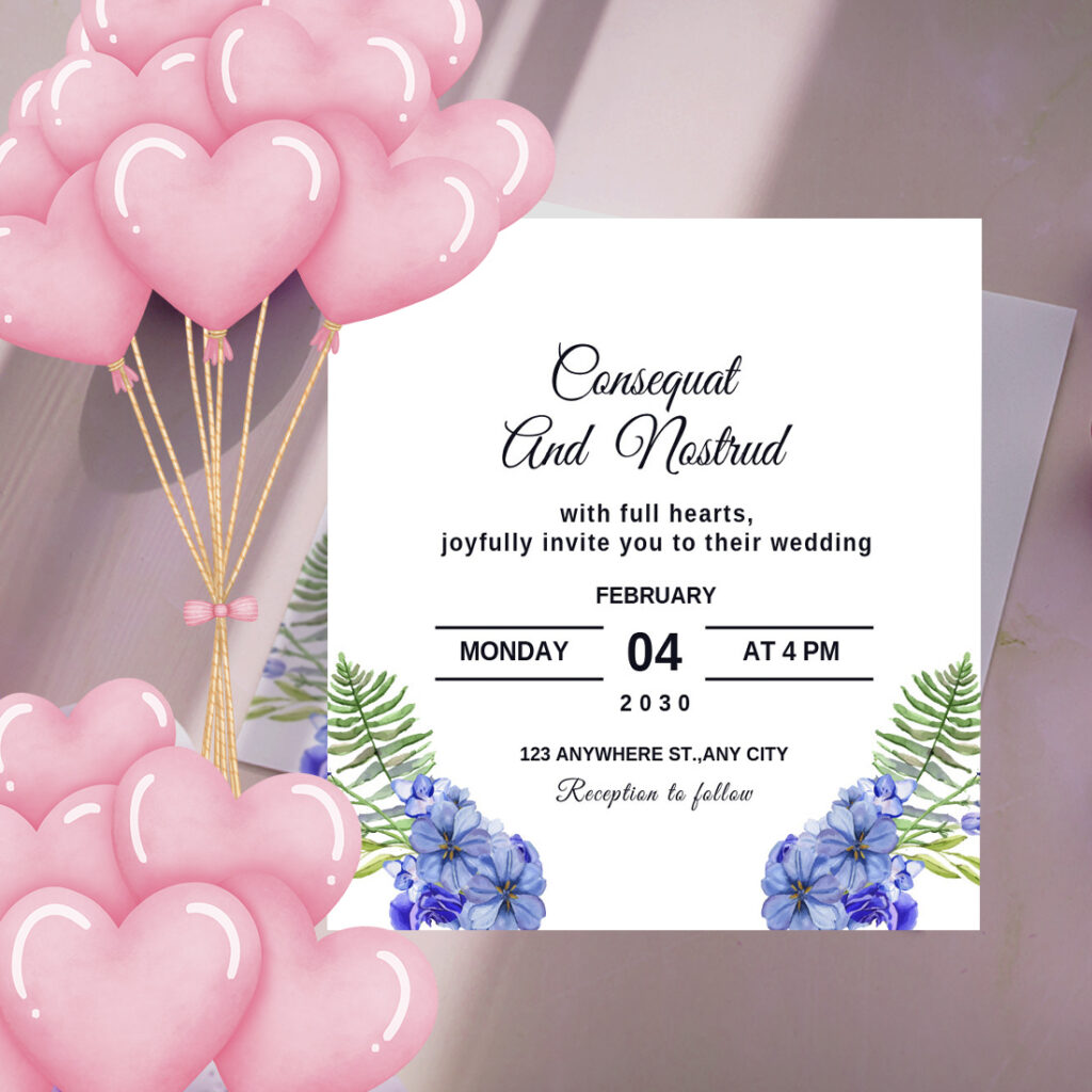 Blue Floral Wedding Ceremony Card Vector - MasterBundles