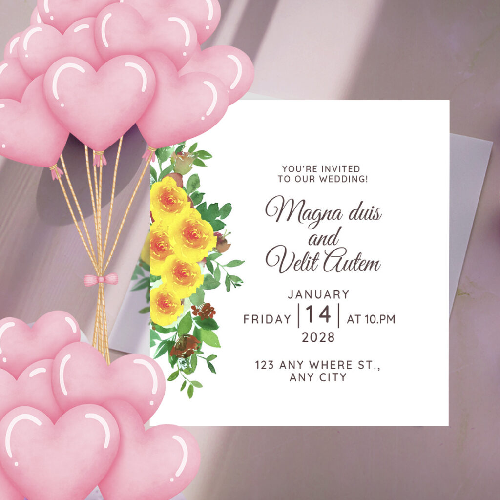 Wedding Card Frame with Yellow Floral - MasterBundles
