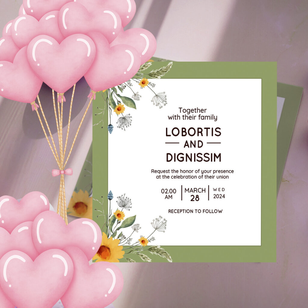 Floral Wedding Card with Green Background - MasterBundles