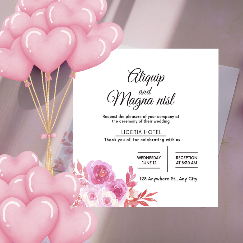 Square Size Florals Wedding Card Design - MasterBundles