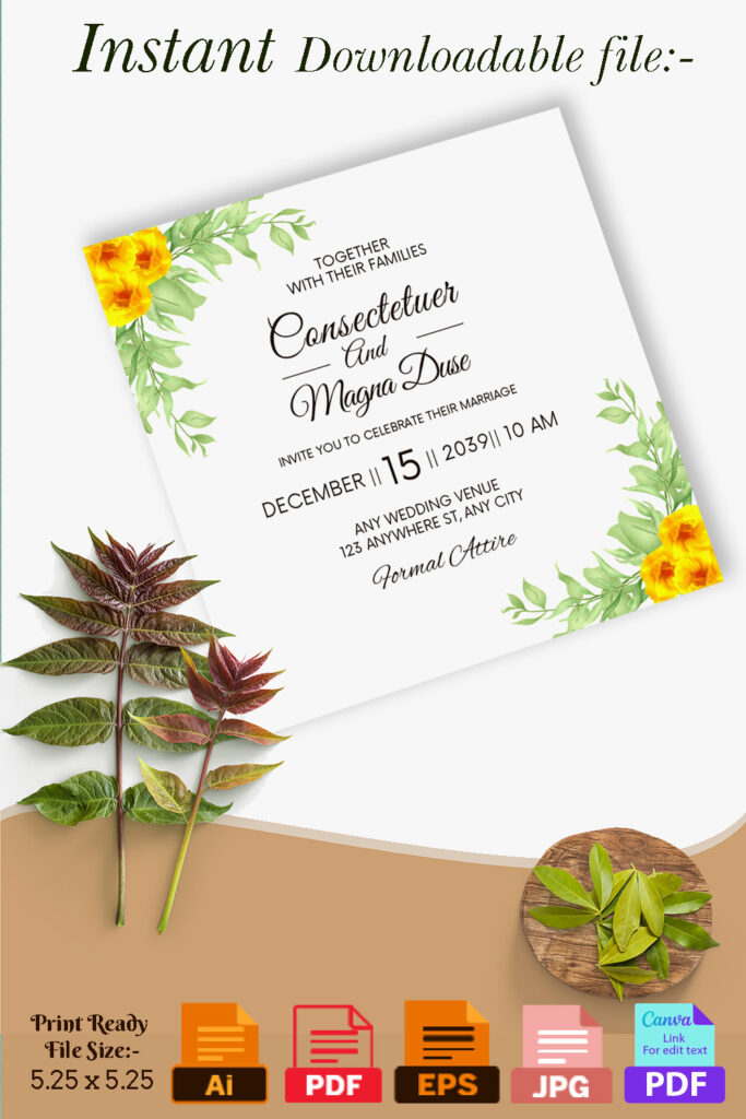 Beautiful Yellow Wedding Card Design - MasterBundles