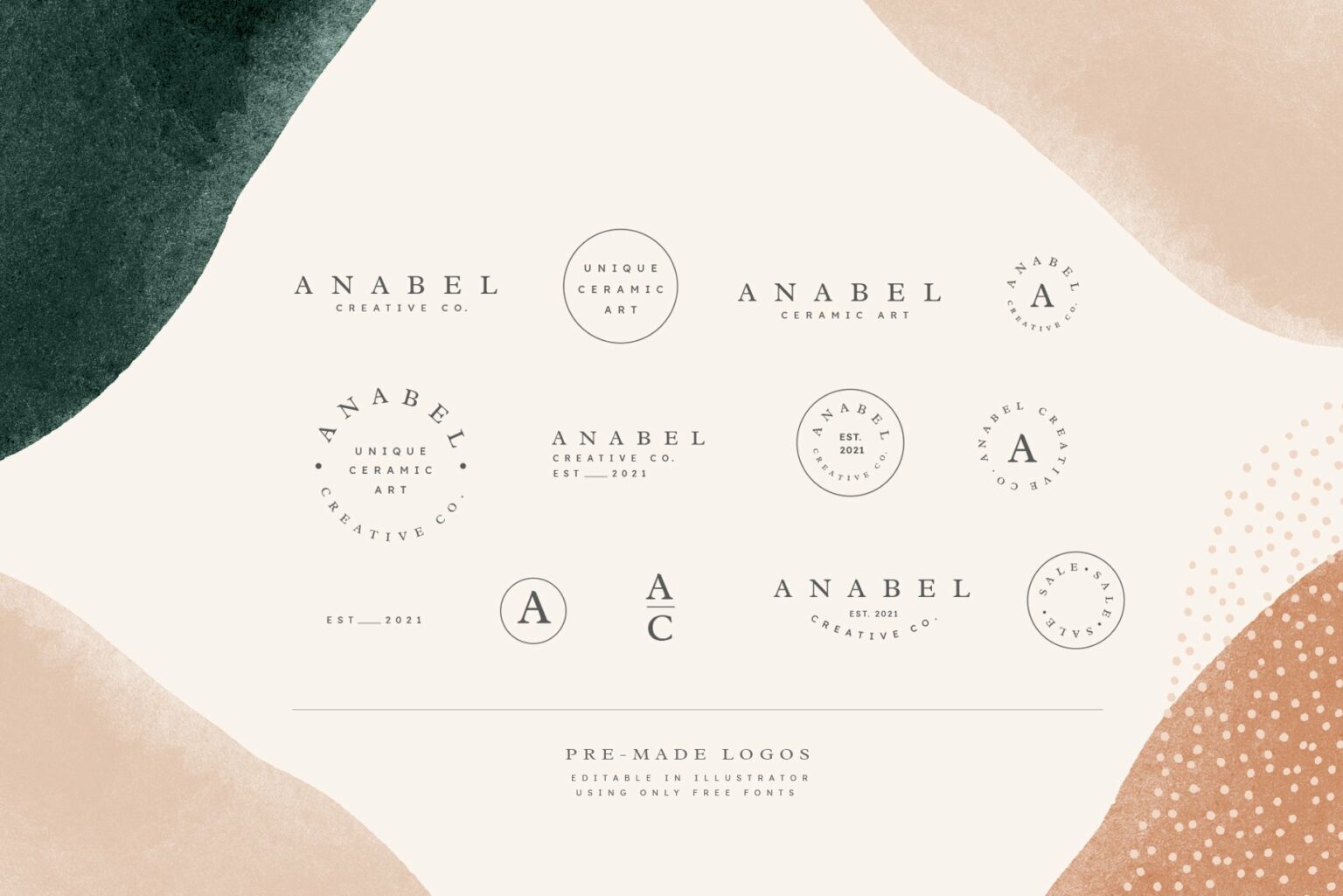 Earthy Abstract Shapes + Logos | Master Bundles