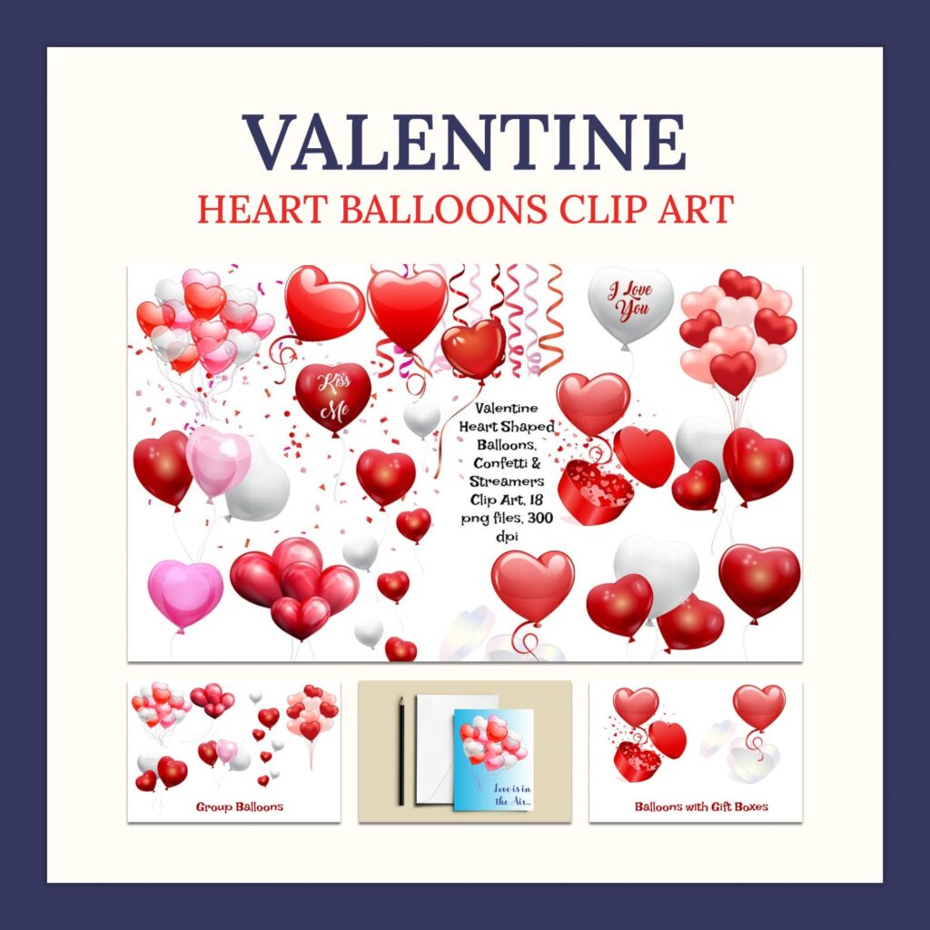 Valentine Heart Balloons Clip Art – MasterBundles