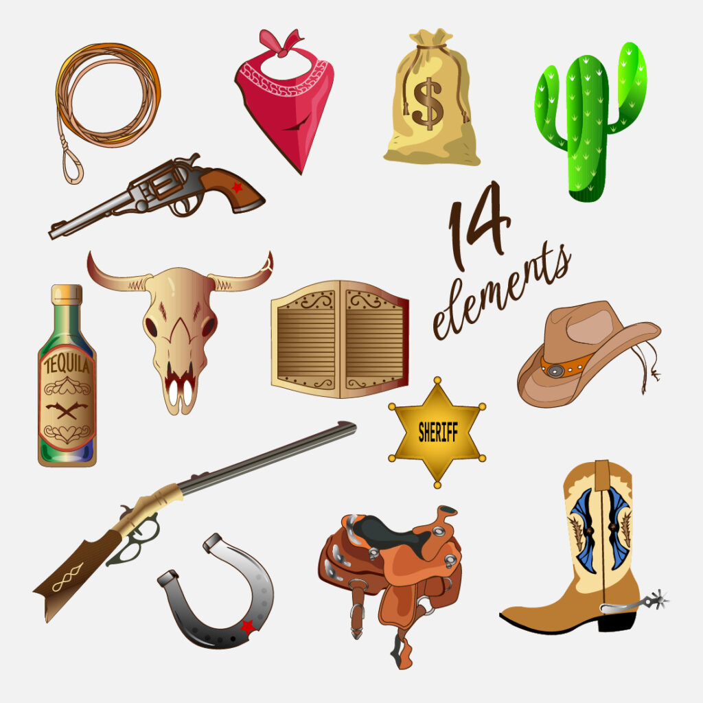 14 Cowboy Icons Wild West Set Design - MasterBundles