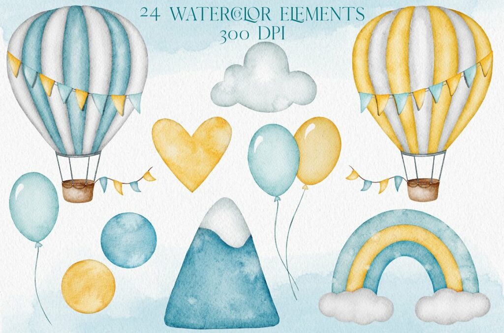 Watercolor Hot Air Balloon Clipart – MasterBundles