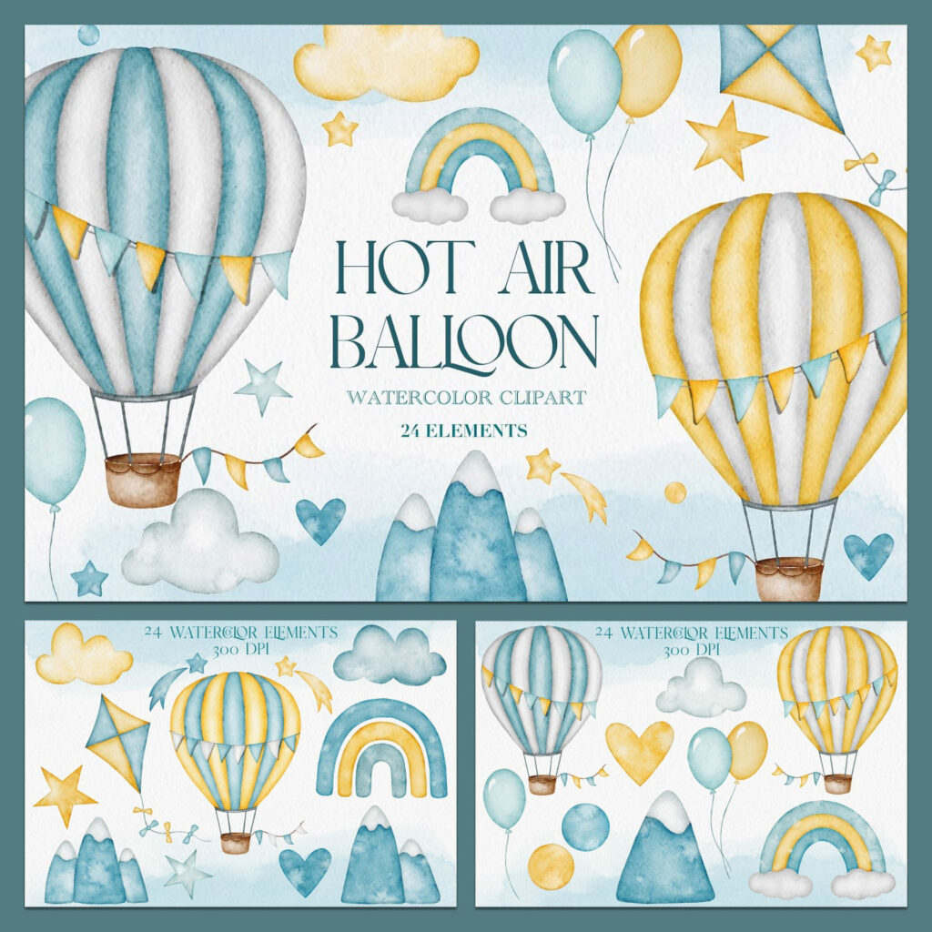 Watercolor Hot Air Balloon Clipart – MasterBundles