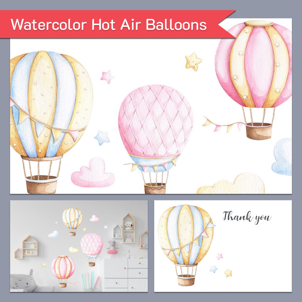 Watercolor Hot Air Balloons – MasterBundles