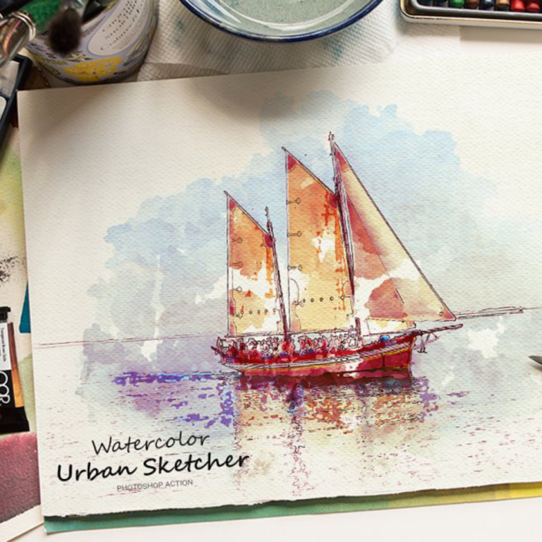 Watercolor Urban Sketcher PS Action – MasterBundles