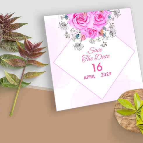 Romantic Pink Floweres Wedding Invitation Card - MasterBundles