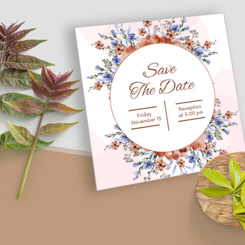Beautiful Brown Floral Wedding Invitation Card Design - MasterBundles