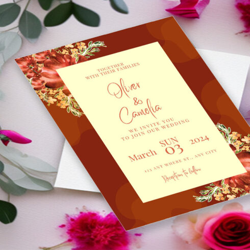 Burnt Orange Color Wedding Invitation Card | MasterBundles