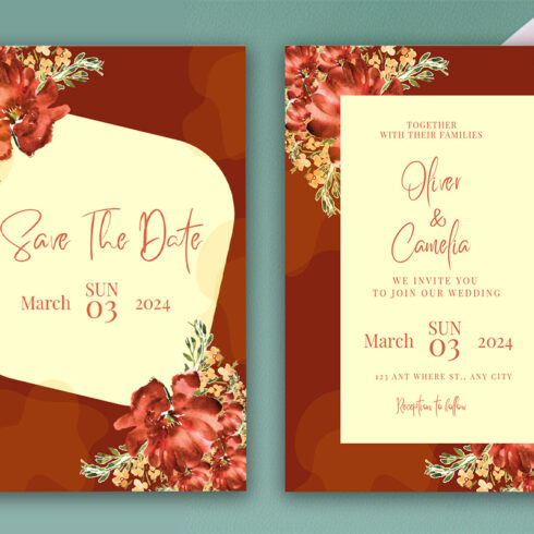 Burnt Orange Color Wedding Invitation Card | MasterBundles