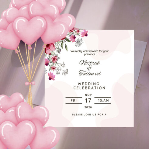 Beautiful Pink Floral Wedding Invitation Card Template - MasterBundles