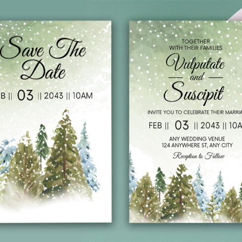 Luxury Winter Wedding Card With Pine Tree - MasterBundles
