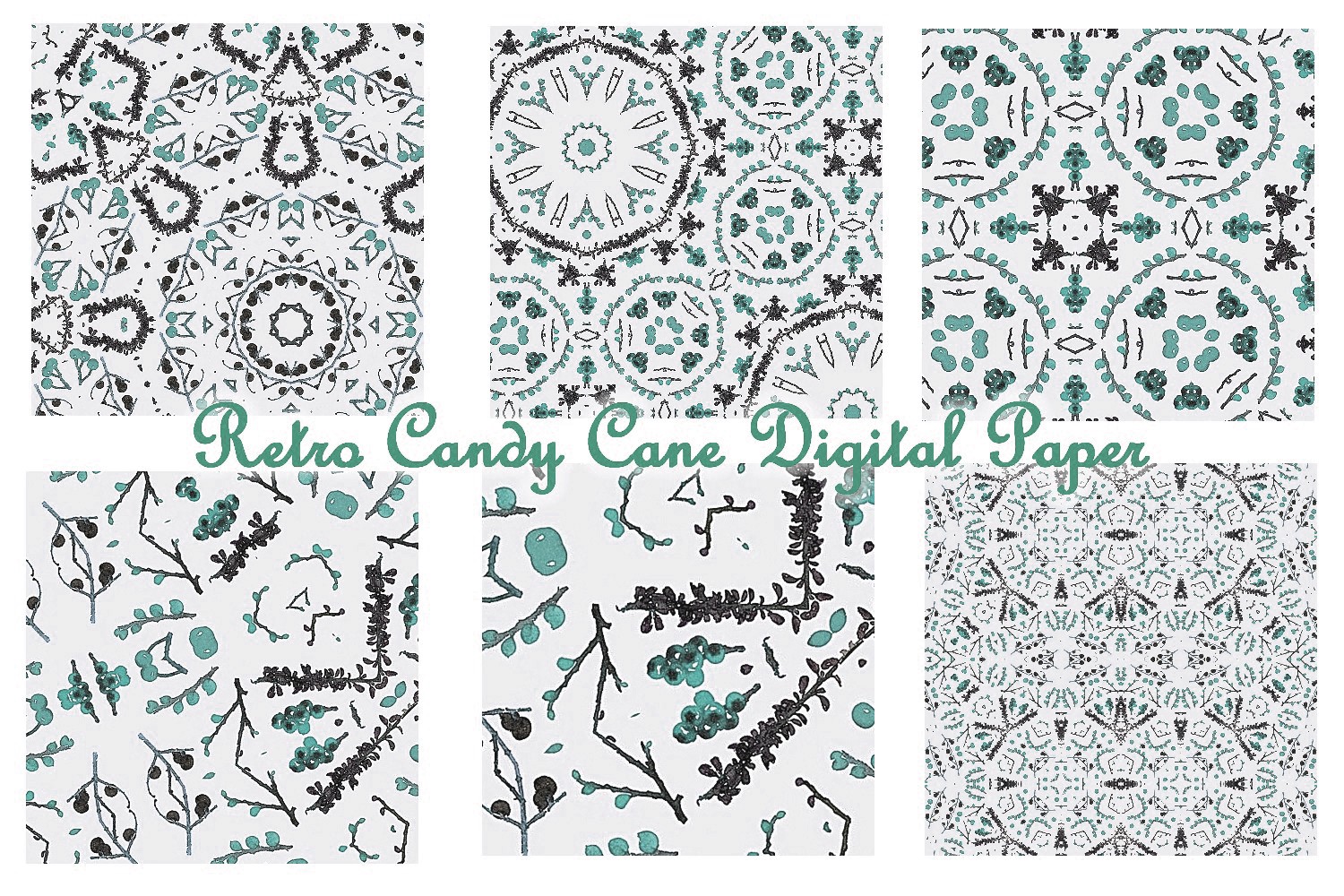 Iced Candy Cane Retro Digital Paper Christmas Print - MasterBundles