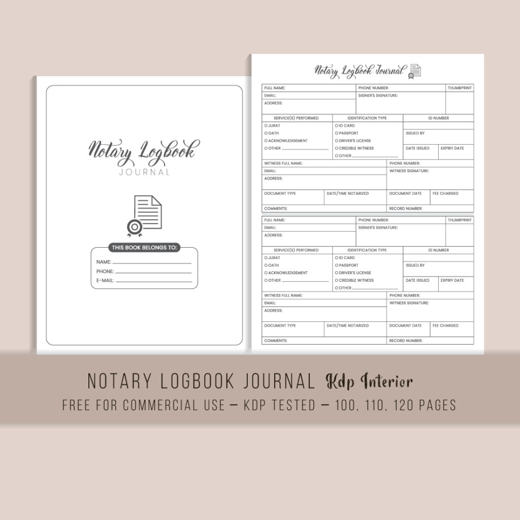 Notary Logbook Journal (KDP Interior) | MasterBundles