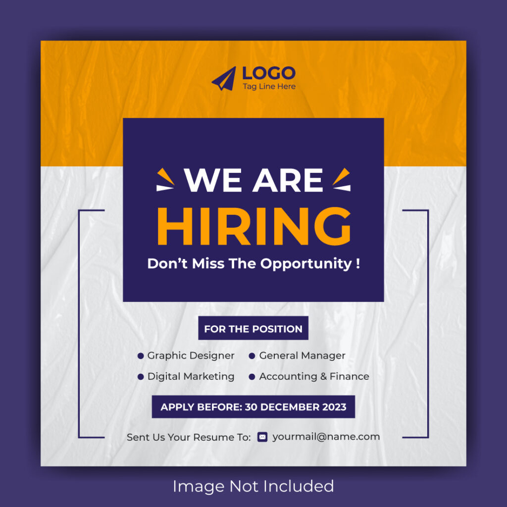 we are hiring employee job vacancy opportunity social media post banner ...