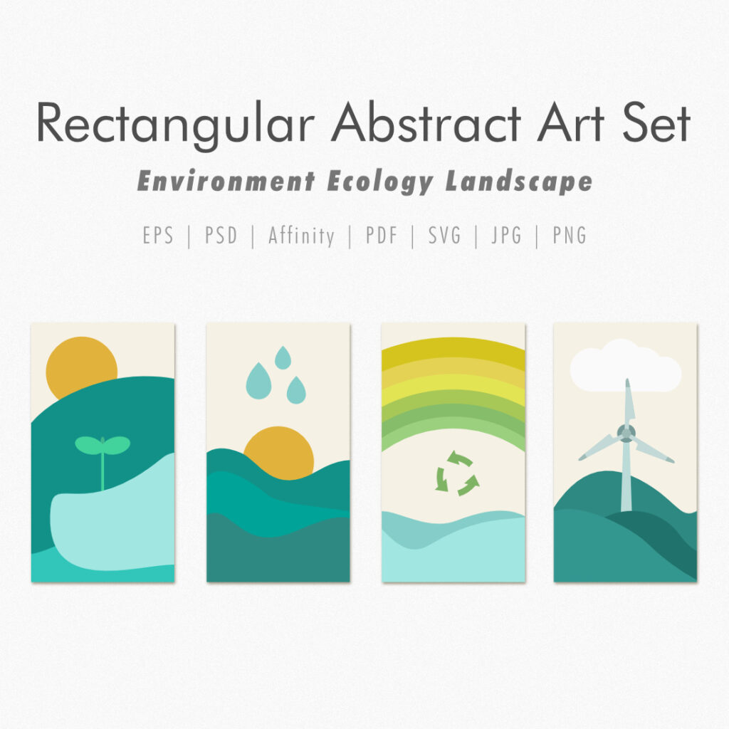 Rectangular Abstract Art Set Of Environment Ecology Landscape ...