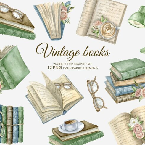 Watercolor Vintage Books Clipart – MasterBundles