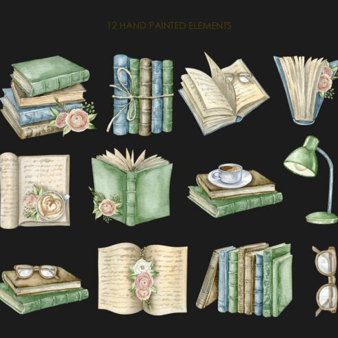 Watercolor Vintage Books Clipart – MasterBundles