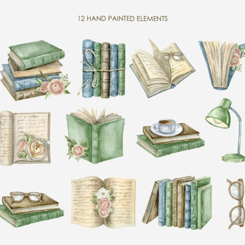 Watercolor Vintage Books Clipart – MasterBundles