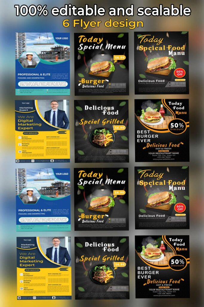 6 Flyer Design Template, Fully Editable Easy - MasterBundles