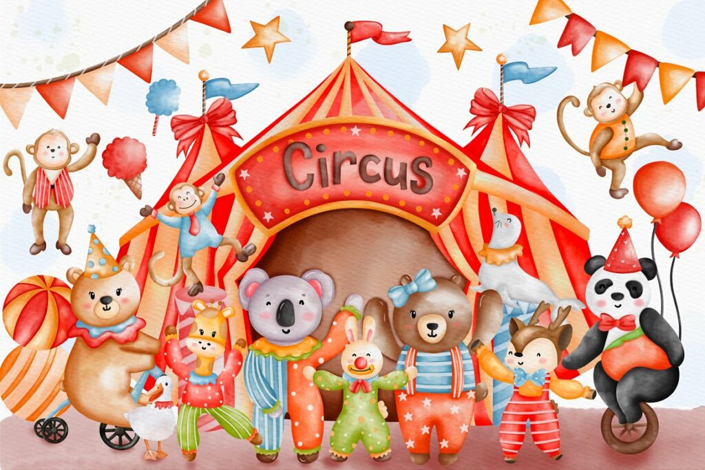 Watercolor Circus Clipart, Animals – MasterBundles