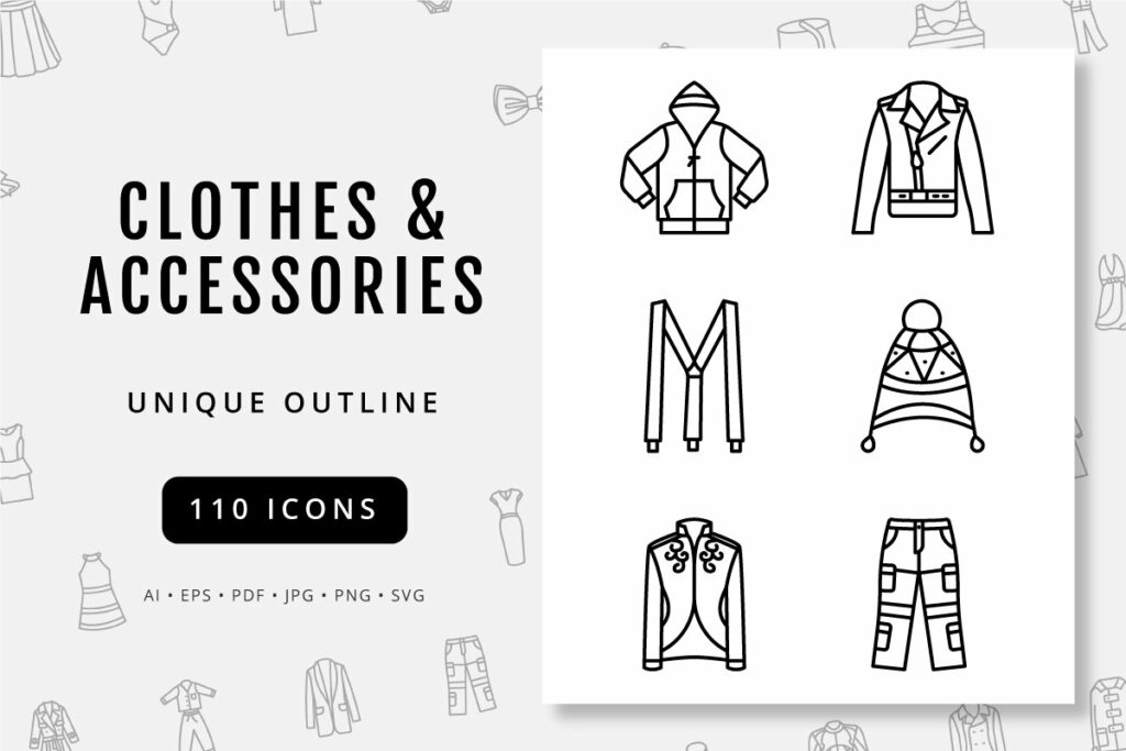 Clothes and Accessories Outline Icons – MasterBundles