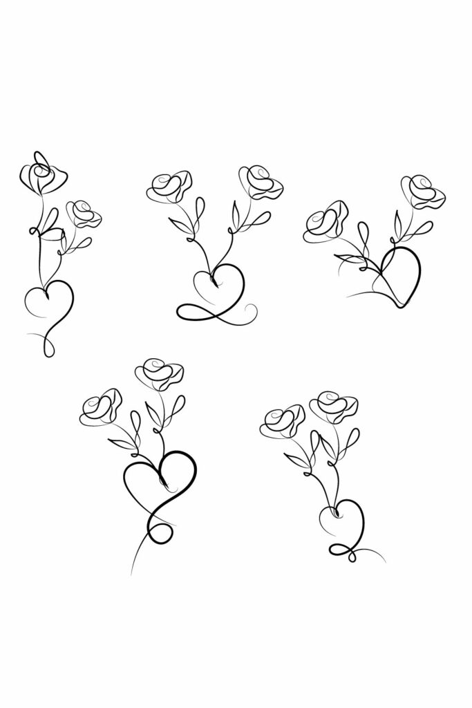 Floral rose line art bundle | MasterBundles