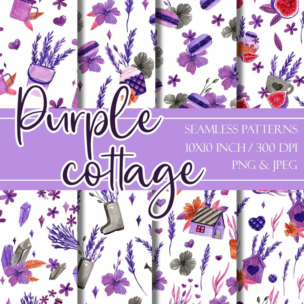 Purple Cottage Lavender Digital Papers | MasterBundles