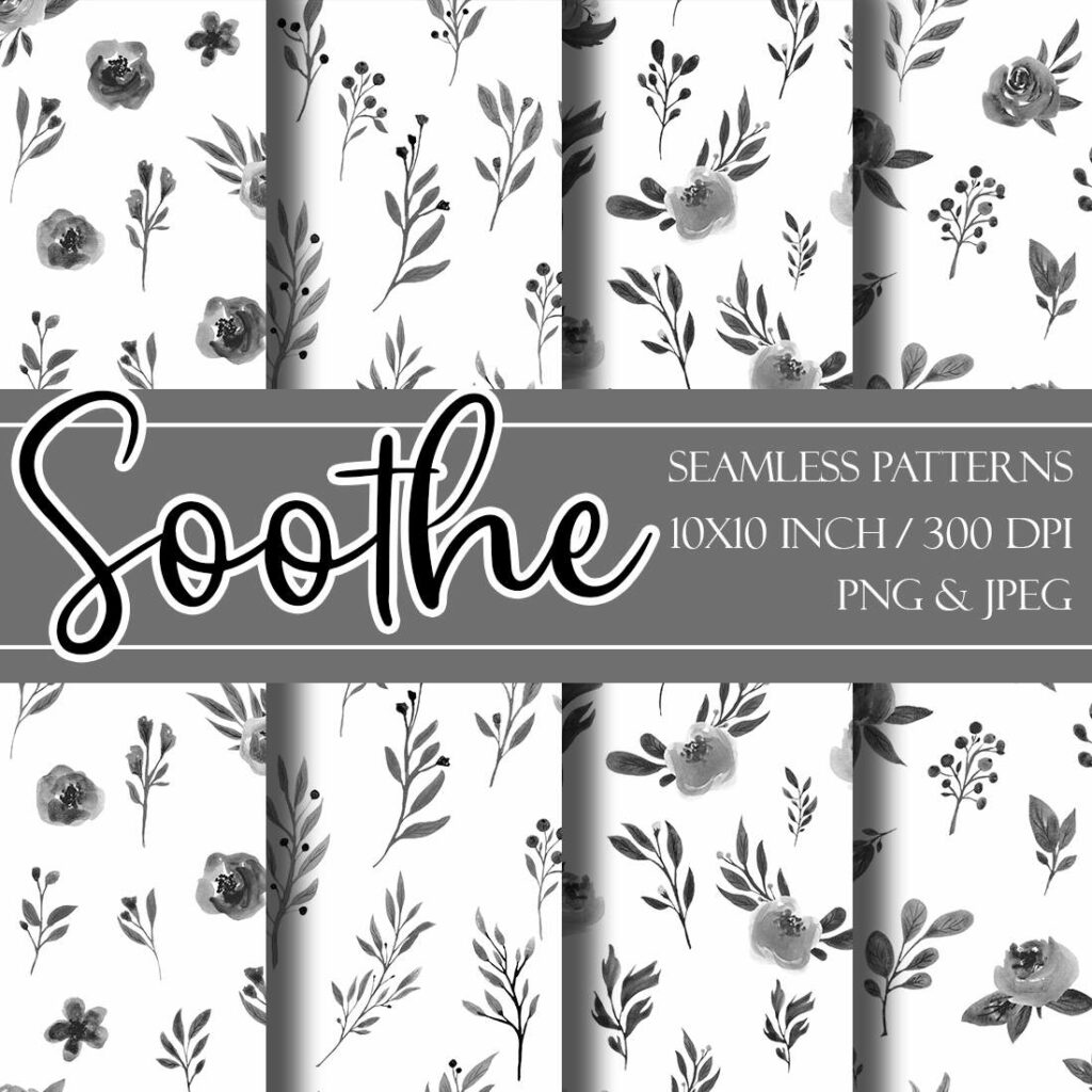 Soothe Black and White Floral Patterns - MasterBundles