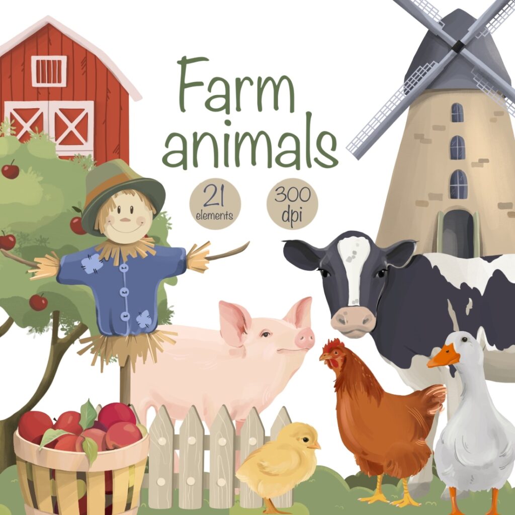 Life Of Farm Animals Clipart| MasterBundles