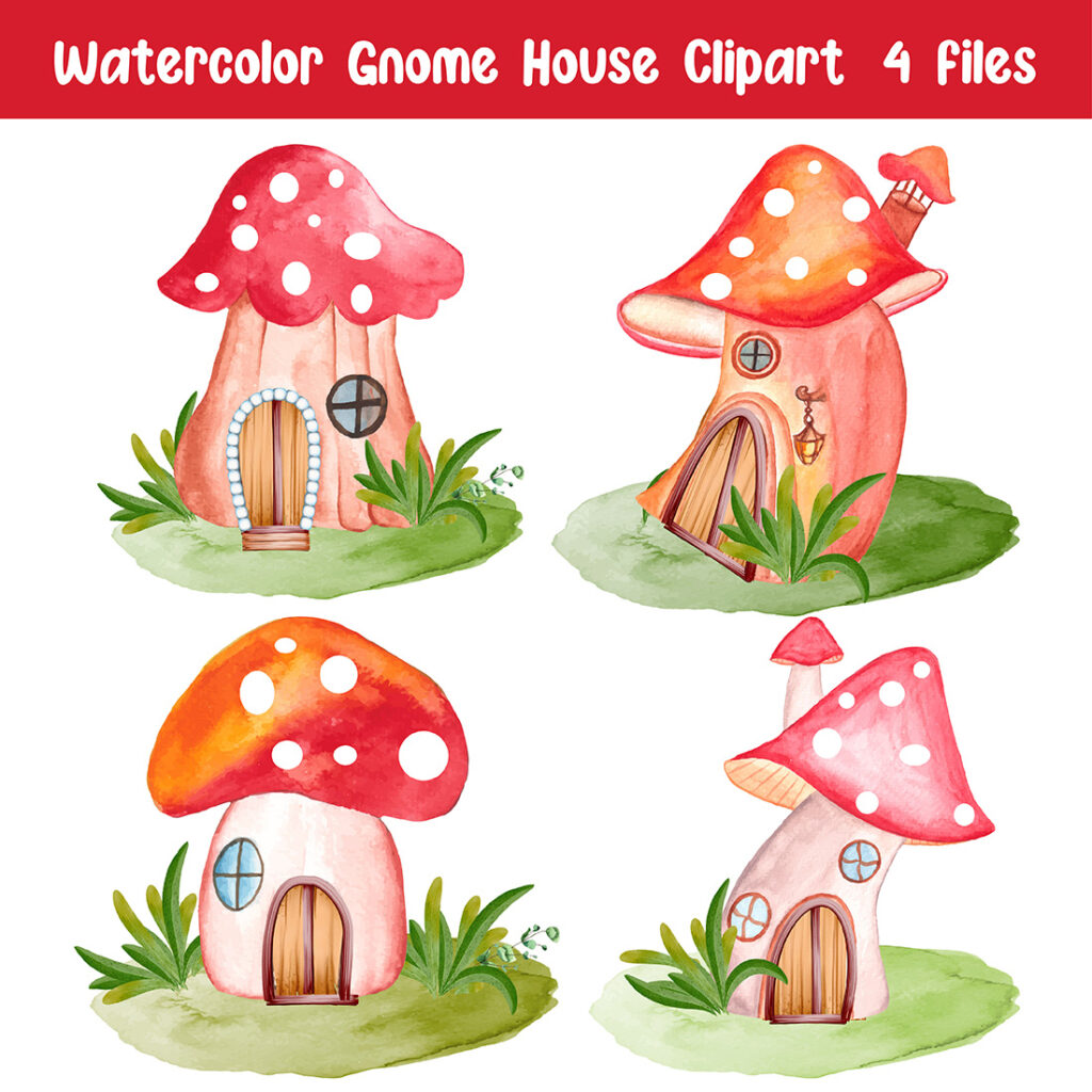 Watercolor Gnome House Clipart Set - MasterBundles