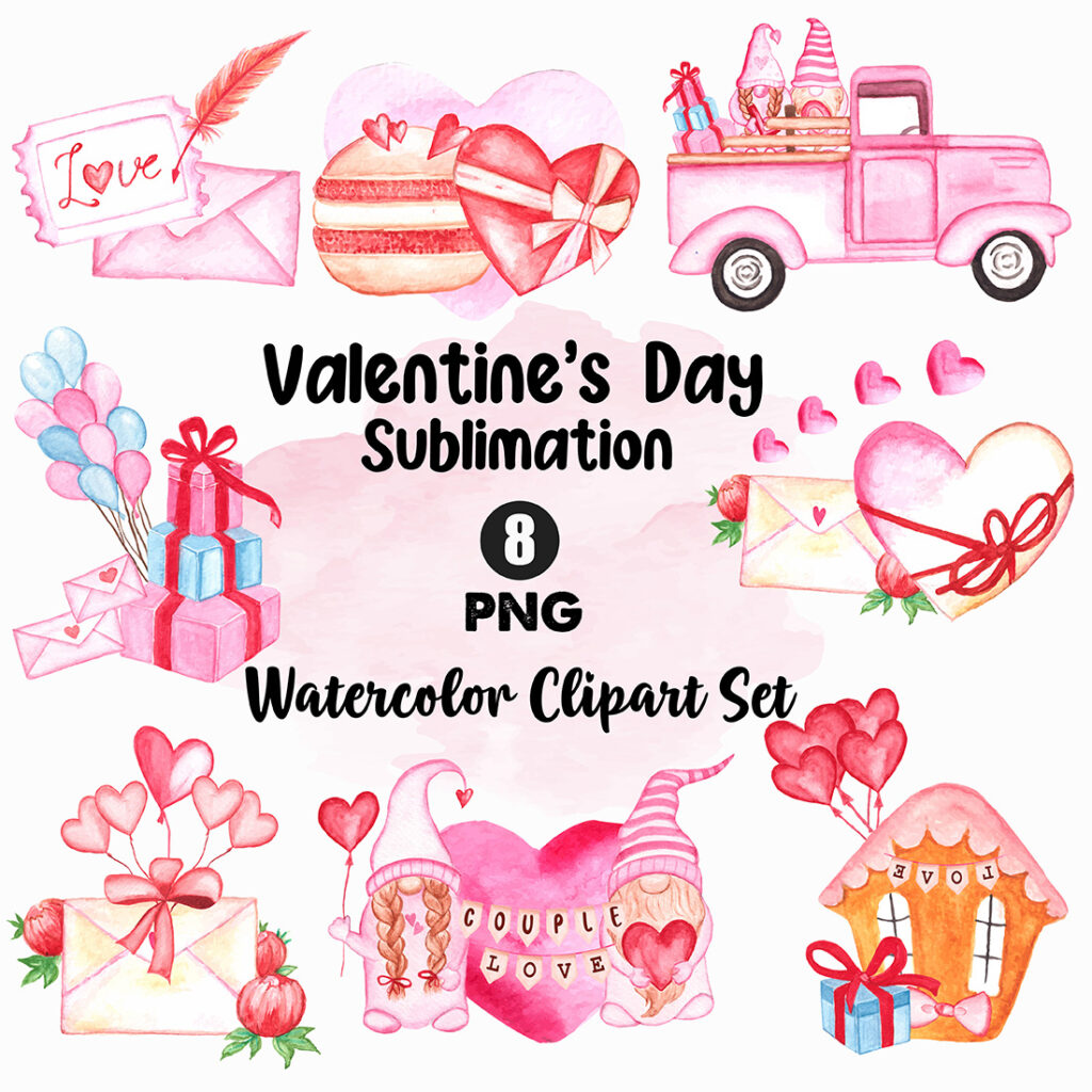 Watercolor Valentines Day Clipart Set - MasterBundles