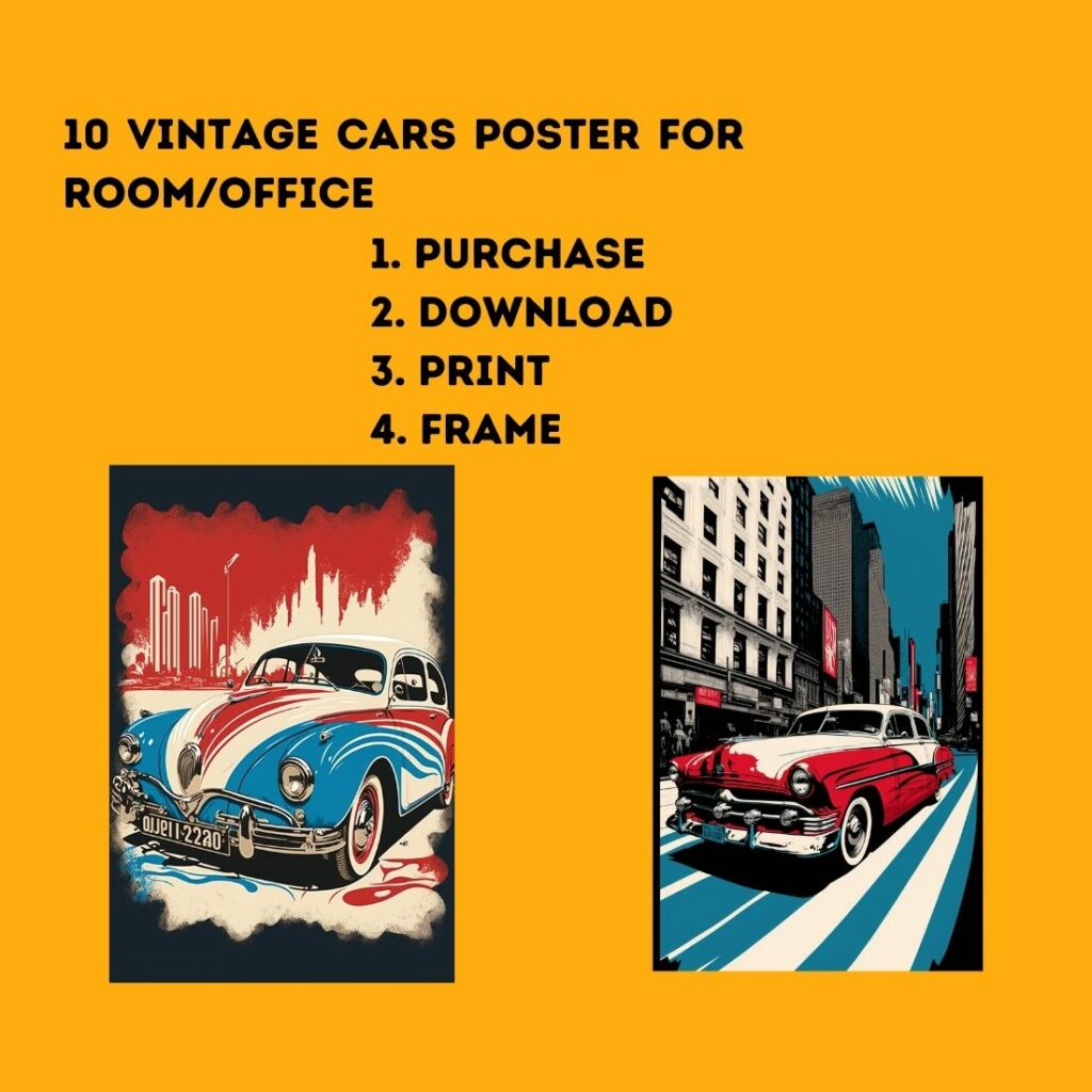 10 Vintage Cars Posters for Room/Office - MasterBundles
