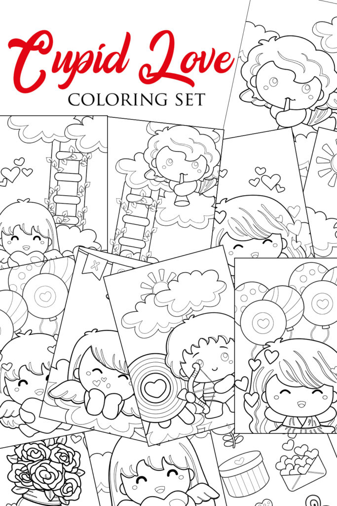 Cupid Love Valentine Lovely Coloring Pages Activity for kids and adult ...
