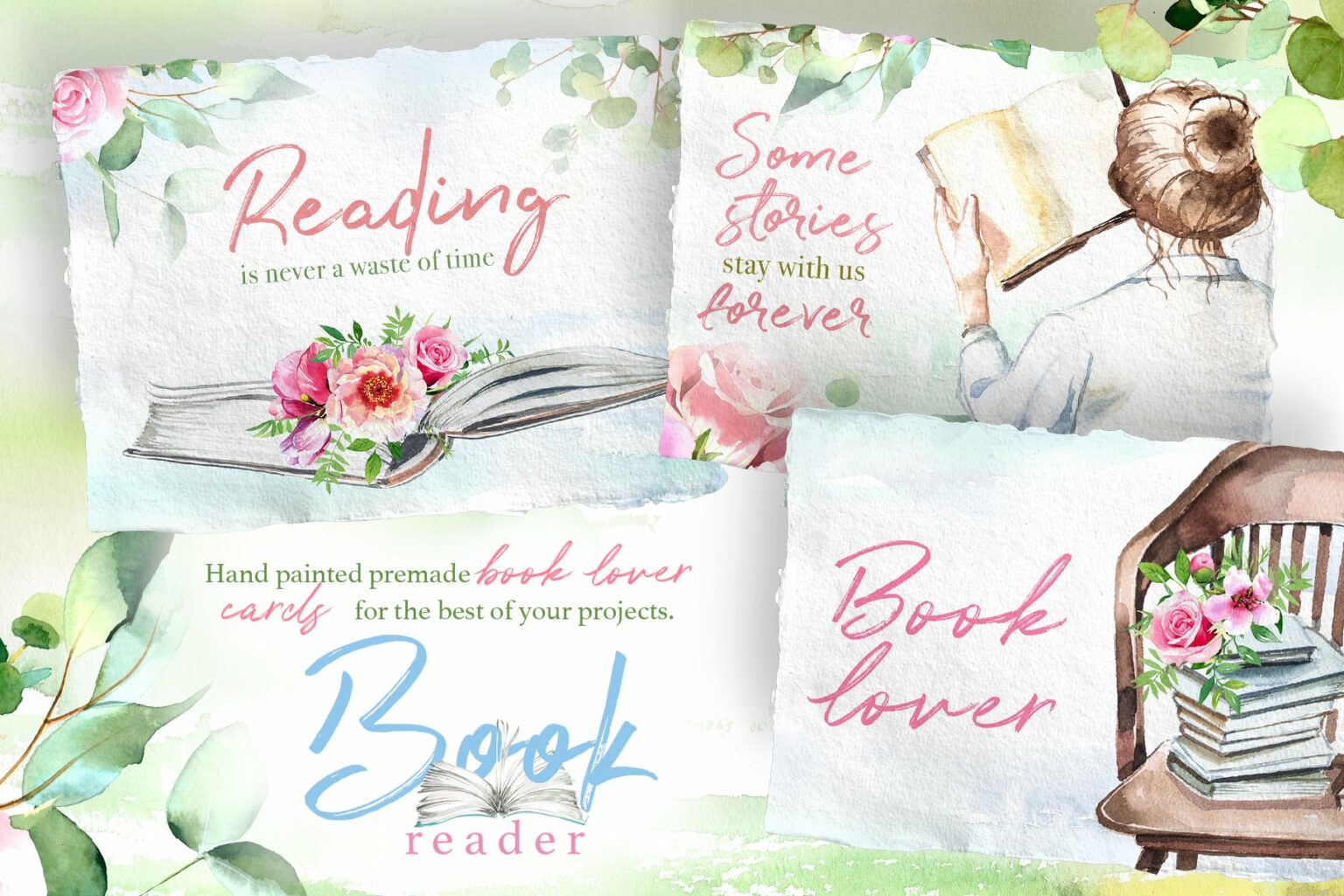 Watercolor Book Reader Clipart Set – MasterBundles