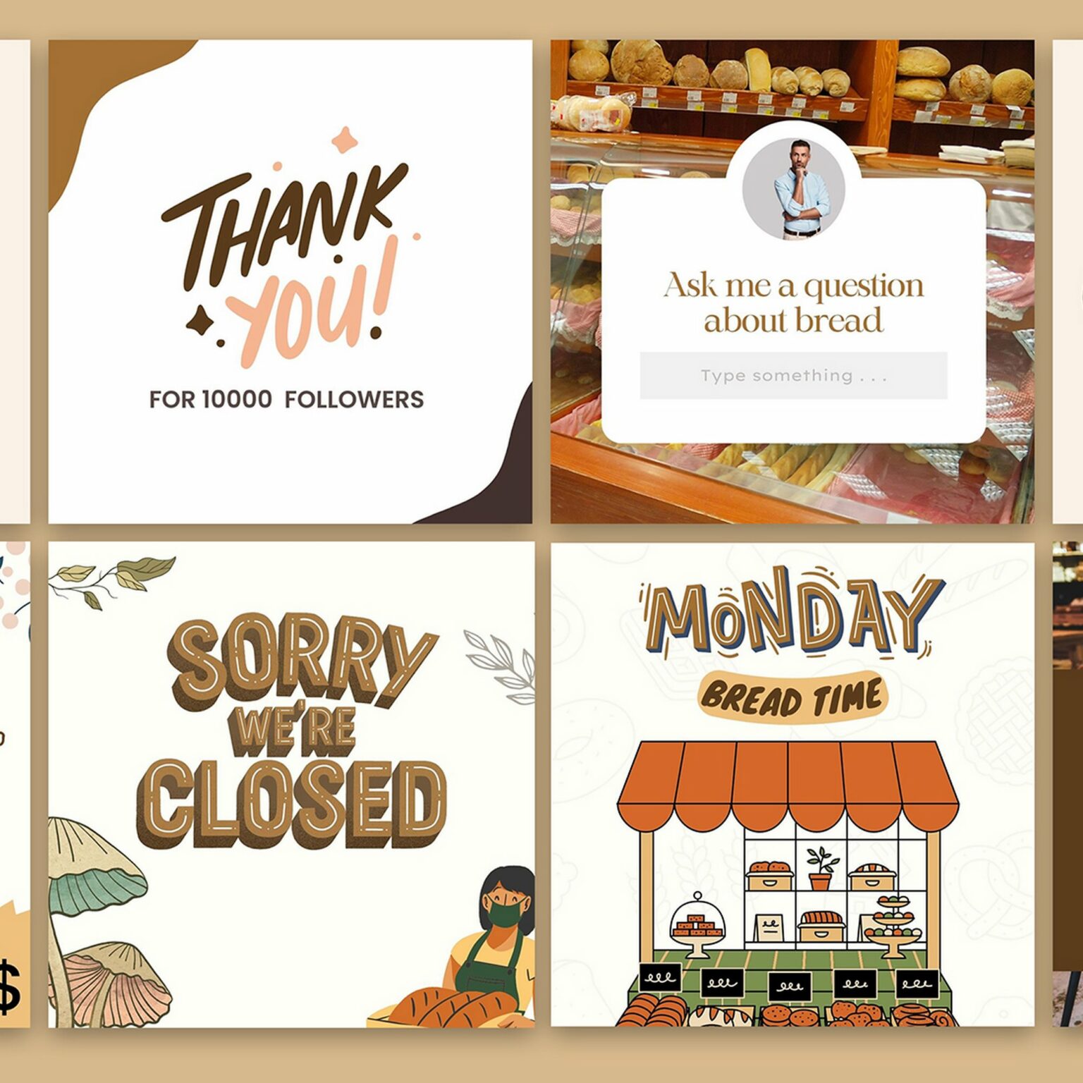 30 Bread Shop Instagram Canva Post Template - MasterBundles