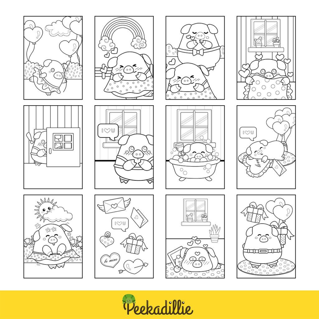 Pigs in Love Valentine Lovely Coloring Pages - MasterBundles