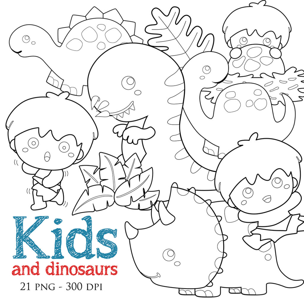 A Caveman and Dinosaur ancient age Digital Stamp - MasterBundles