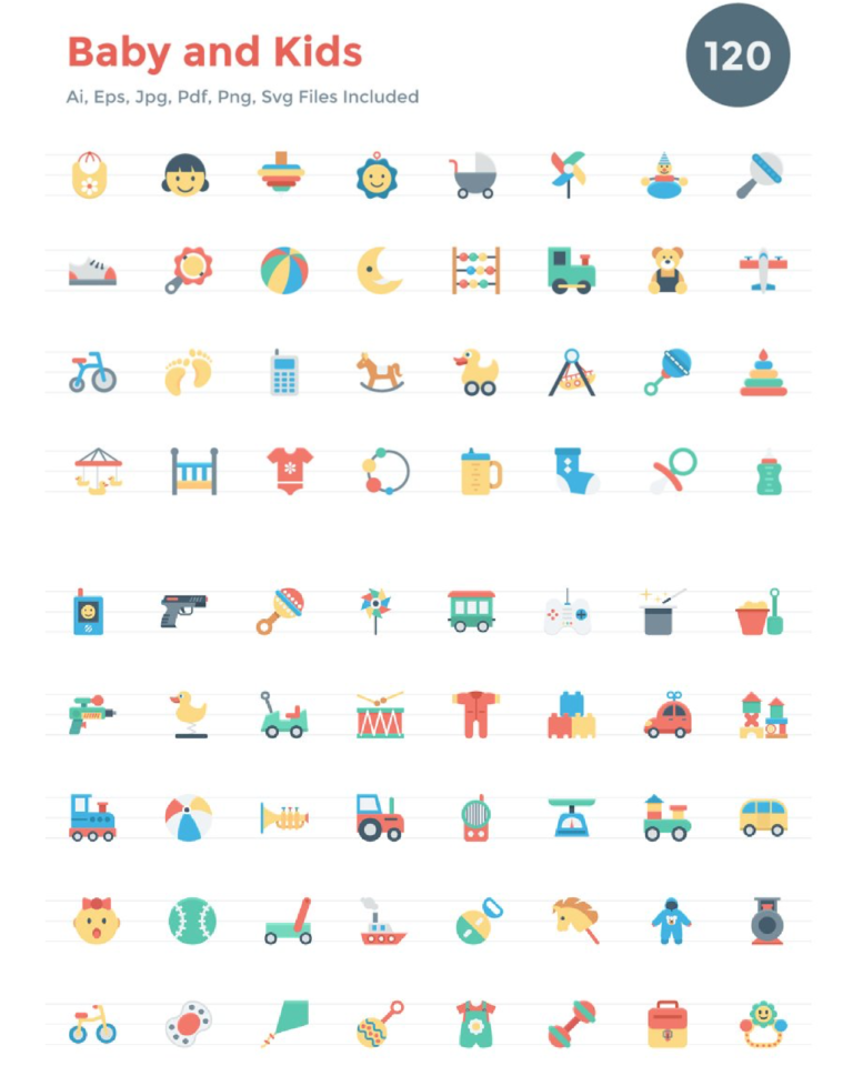 120 Flat Baby and Kids Icons – MasterBundles