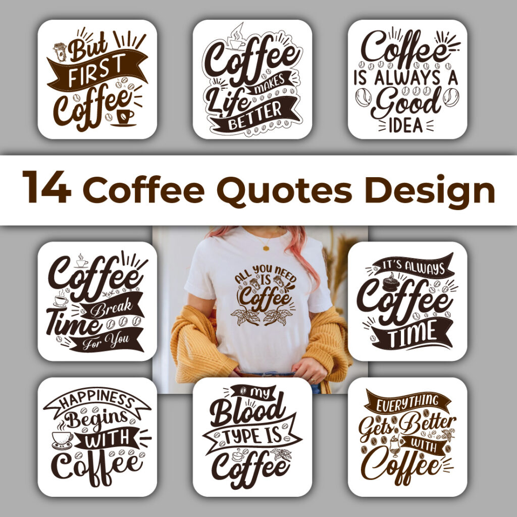 14 Coffee Typography T-Shirt Design Bundle - MasterBundles