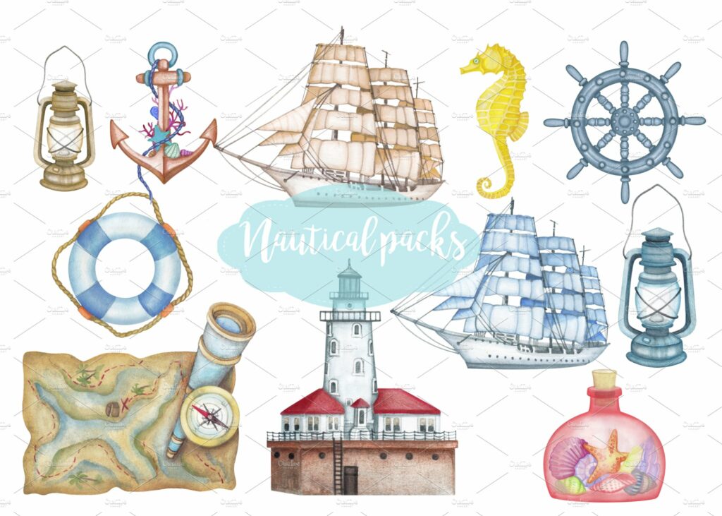 Watercolor Nautical Clipart Images – MasterBundles