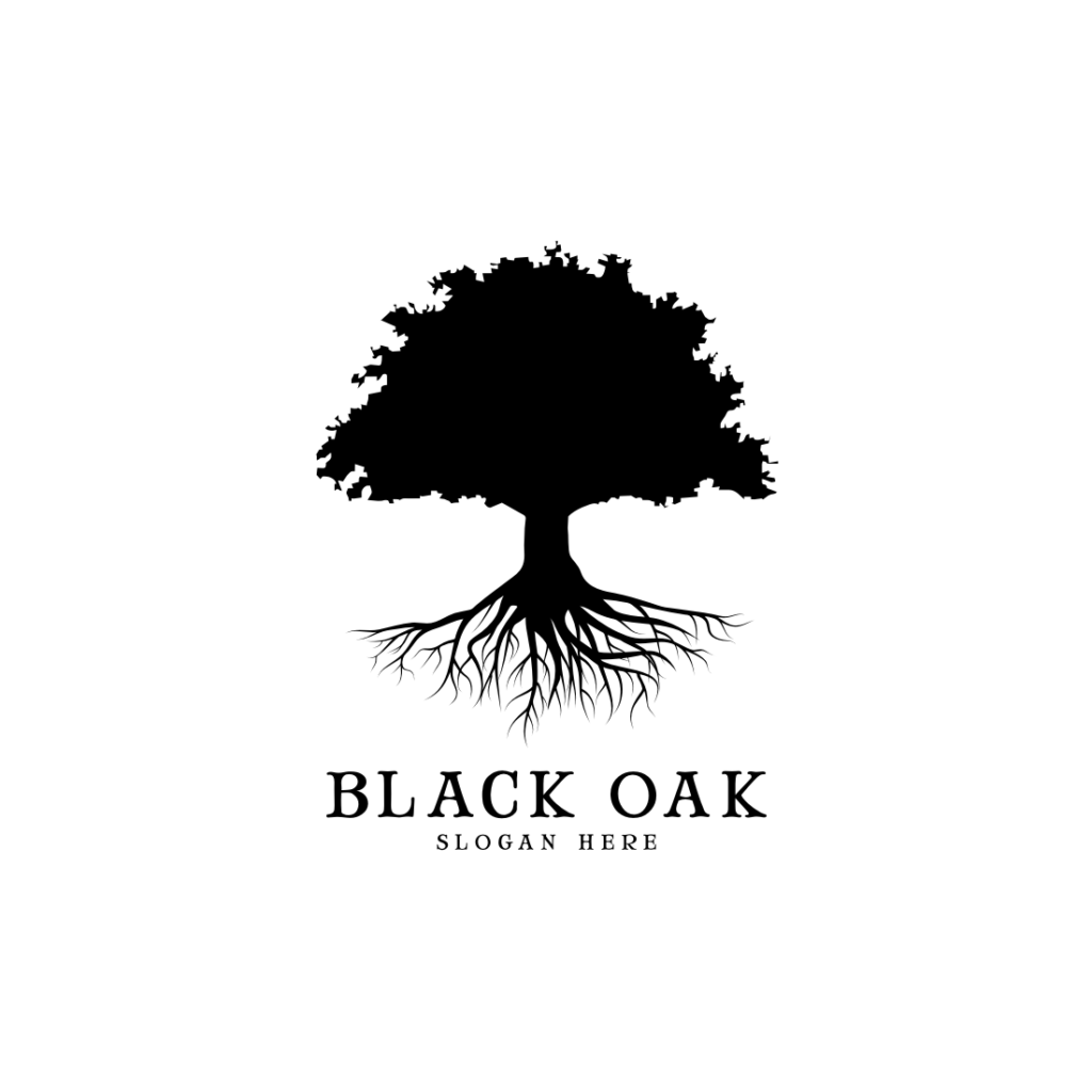Black Oak Tree Logo and Roots Design - MasterBundles